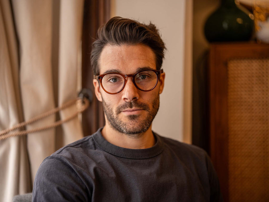 Round crystal orange glasses frame | Banton Frameworks